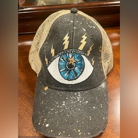 Accessories | Custom Evil Eye Handpainted Trucker Hat Worn One Time ...